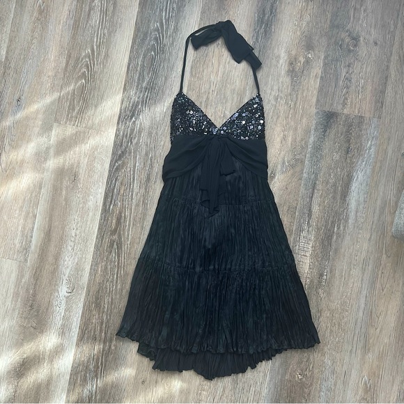 BCBGMaxAzria | Dresses | Bcbg Metallic Sequin Y2k Babydoll Halter Mini Dress | Poshmark